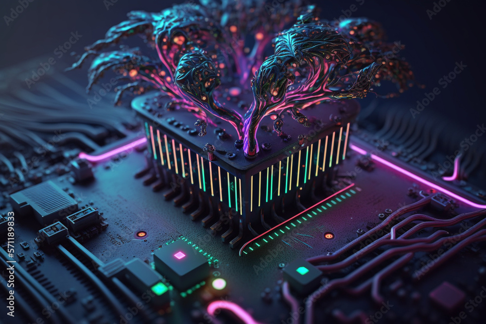 Neuroprocessor. An abstract 3D illustration of a chip processor with ...
