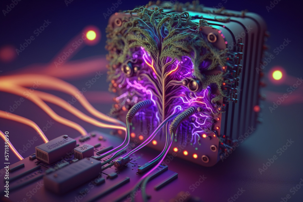 Neuroprocessor. An abstract 3D illustration of a chip processor with ...