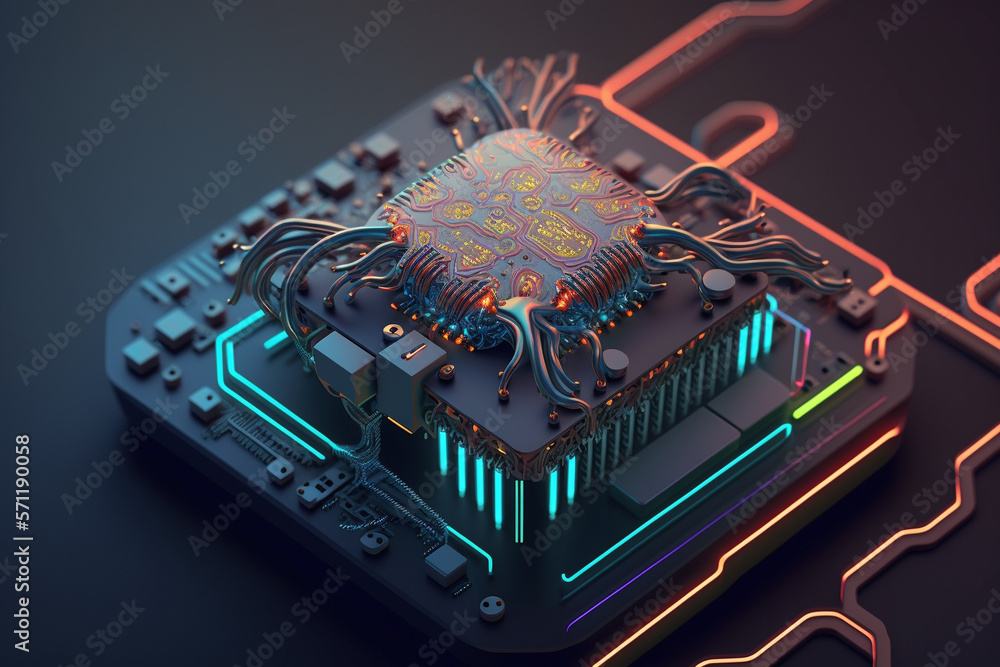 Neuroprocessor. An abstract 3D illustration of a chip processor with ...