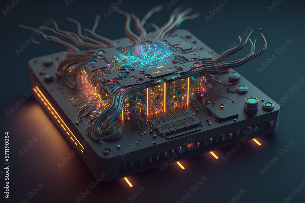 Neuroprocessor. An abstract 3D illustration of a chip processor with ...