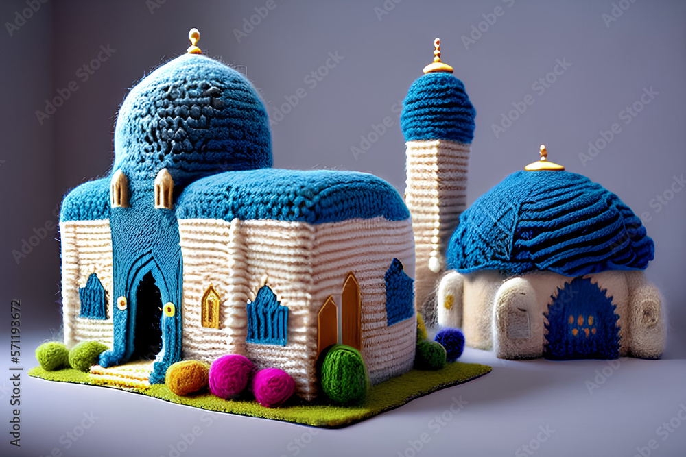 Generative AI. miniature of colorful mosque or masjid buildings made of ...