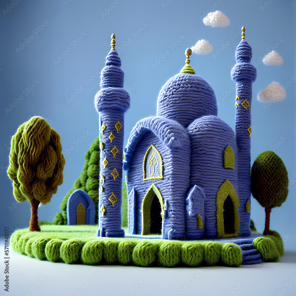 Generative AI. miniature of colorful mosque or masjid buildings made of ...