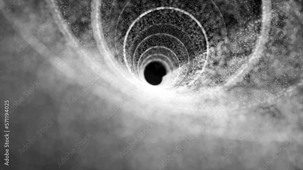 Computer graphics movement inside a pipe that grows in a spiral. The ...