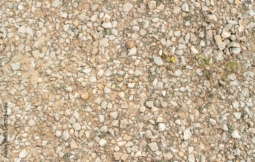 Seamless background with gravel and grass growing between the stones ...