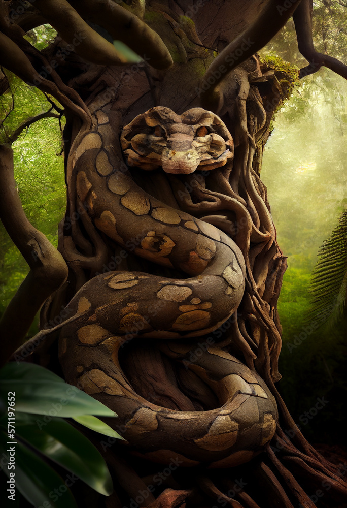 Giant python in the branches of a tree. AI generated. Stock Illustration | Adobe Stock
