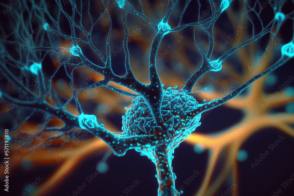 Neural network with glowing bioluminescence. The image represents the ...