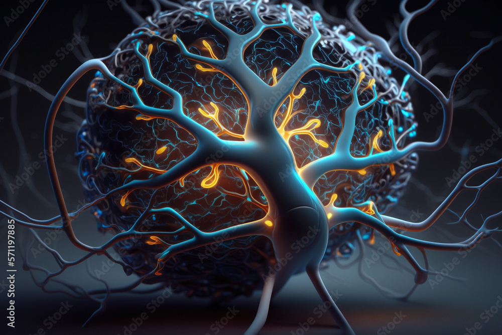 Neural network with glowing bioluminescence. The image represents the ...