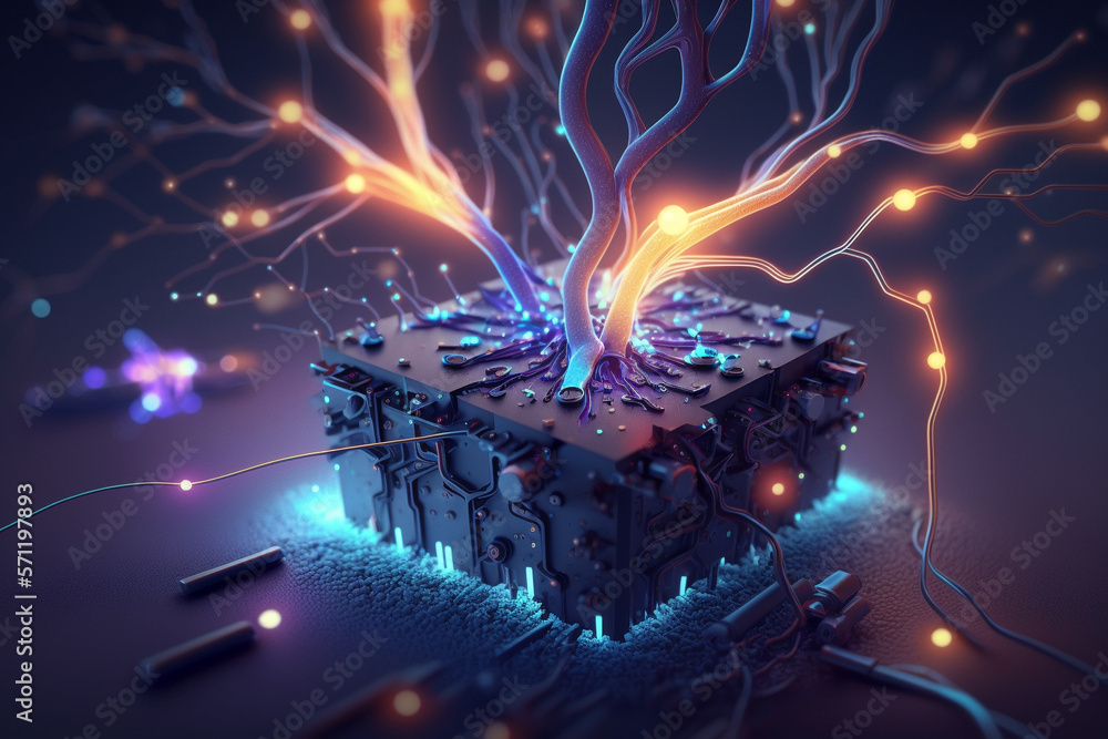 Neural network with glowing bioluminescence. The image represents the ...