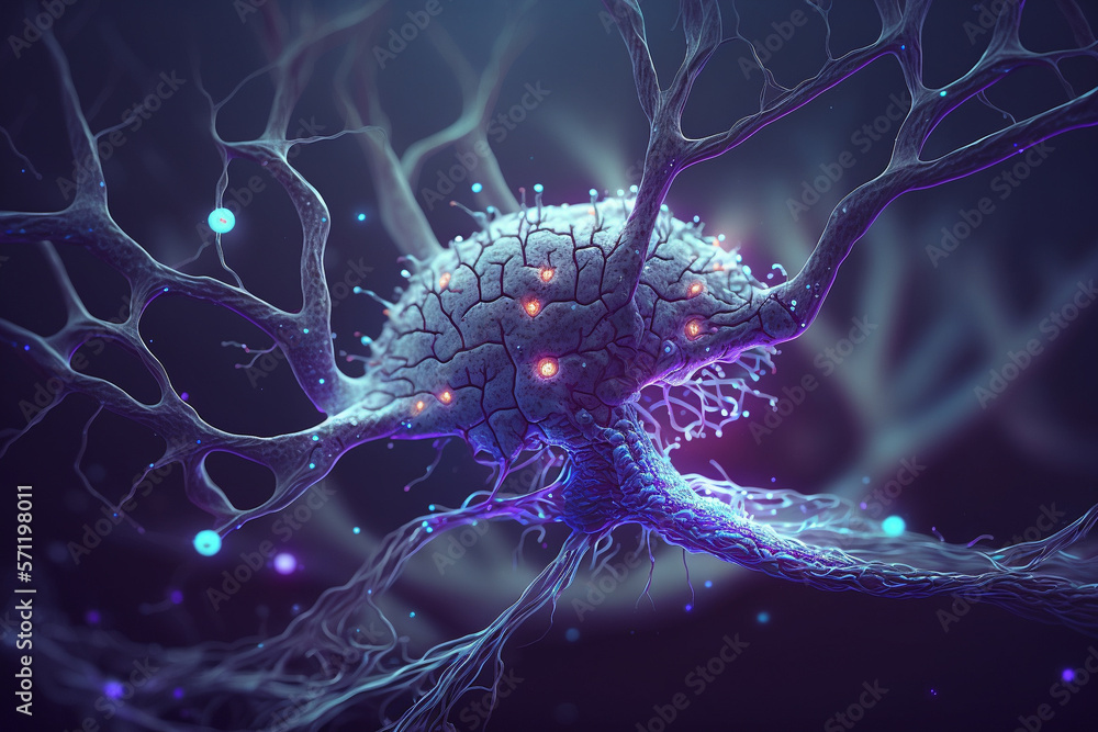 Neural network with glowing bioluminescence. The image represents the ...