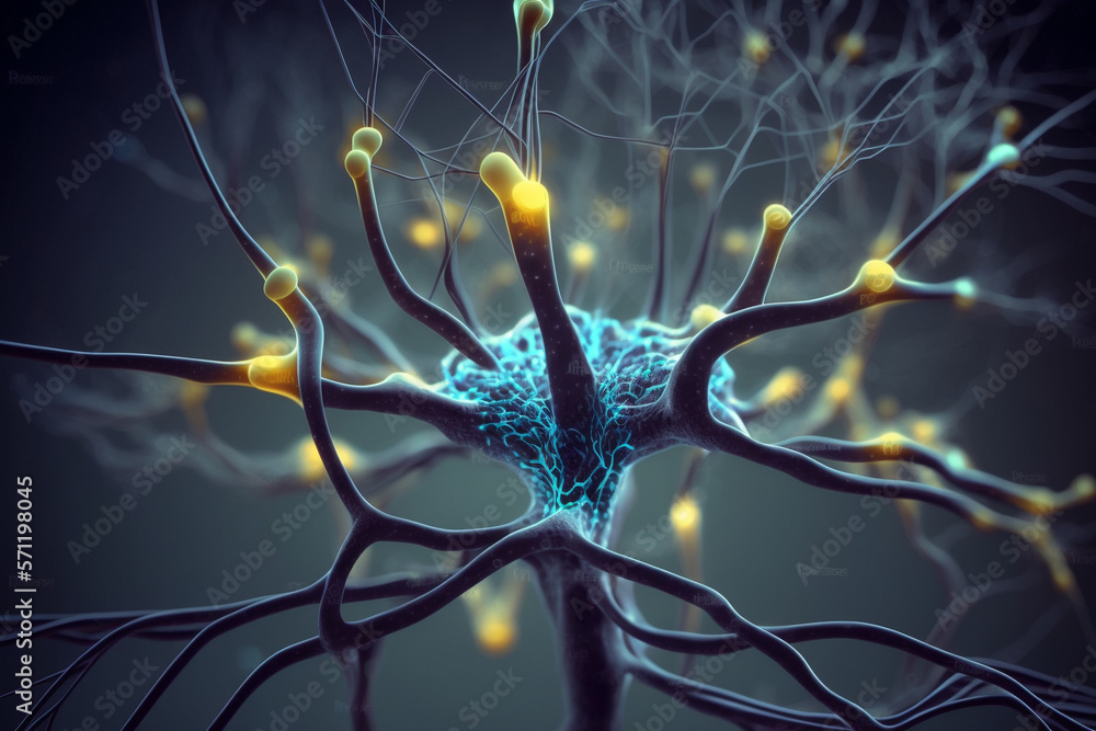 Neural network with glowing bioluminescence. The image represents the ...