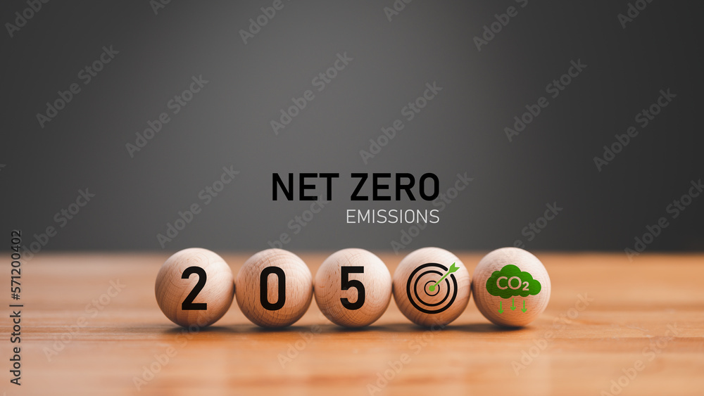 net zero emmissions concept, CO2 reducing icon and 2050 number for ...