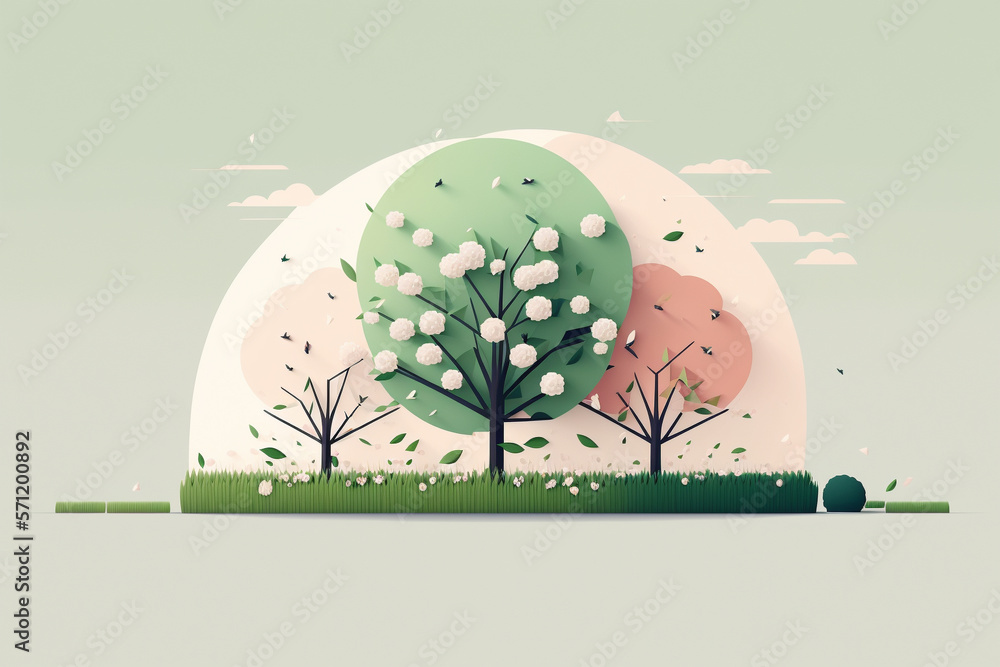 Minimalist spring background with pastel colors and springtime elements ...