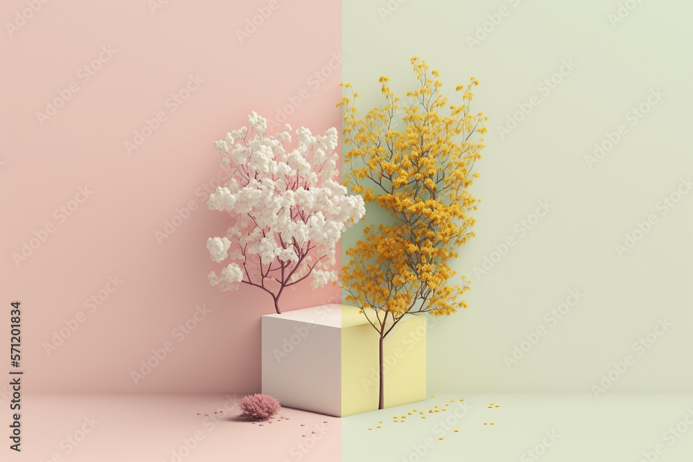Minimalist spring background with pastel colors and springtime elements ...
