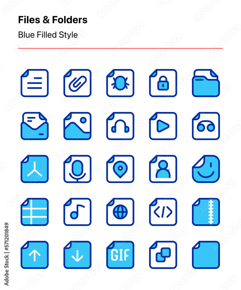 Customizable set of file and folder icons covering different file types ...