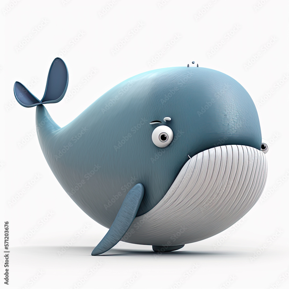 Cartoon whale isolated on white background - Created with generative AI ...