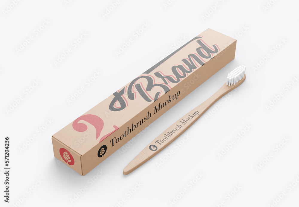 Wooden Toothbrush with Box Mockup Stock Template | Adobe Stock