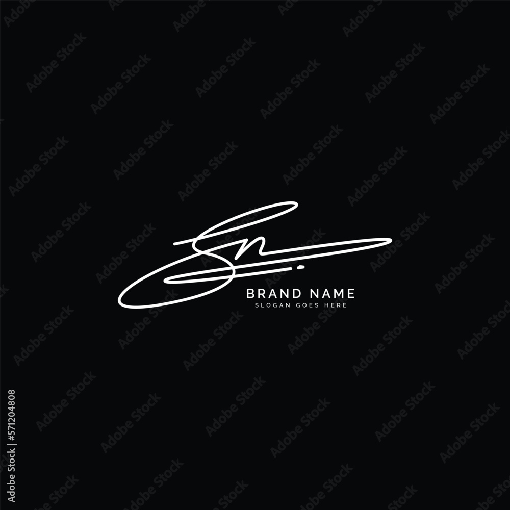 S, N, SN Initial Letter signature and handwritten alphabet logo in ...