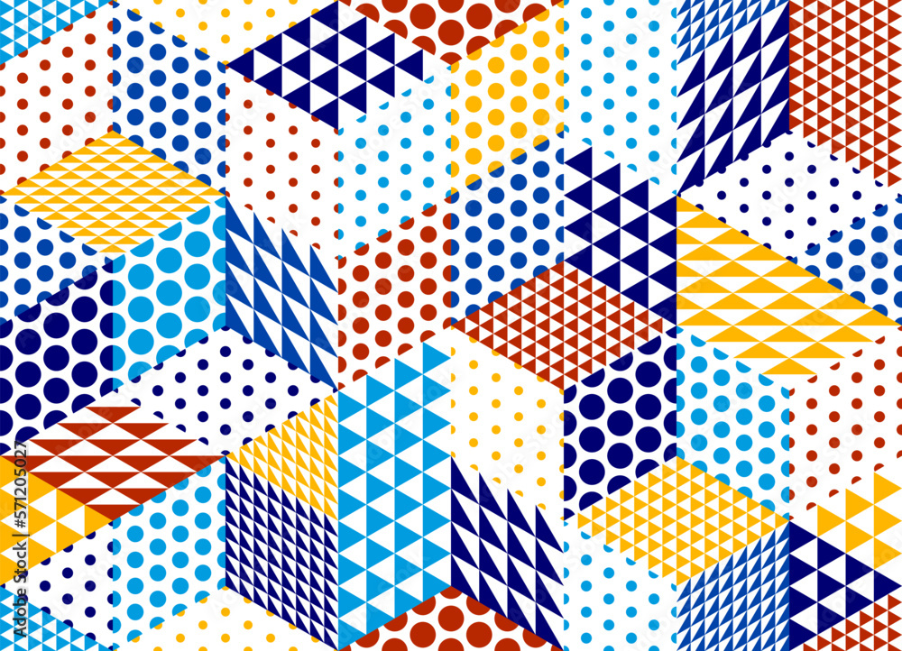 Seamless isometric triangles and dots geometric pattern, 3D cubes ...