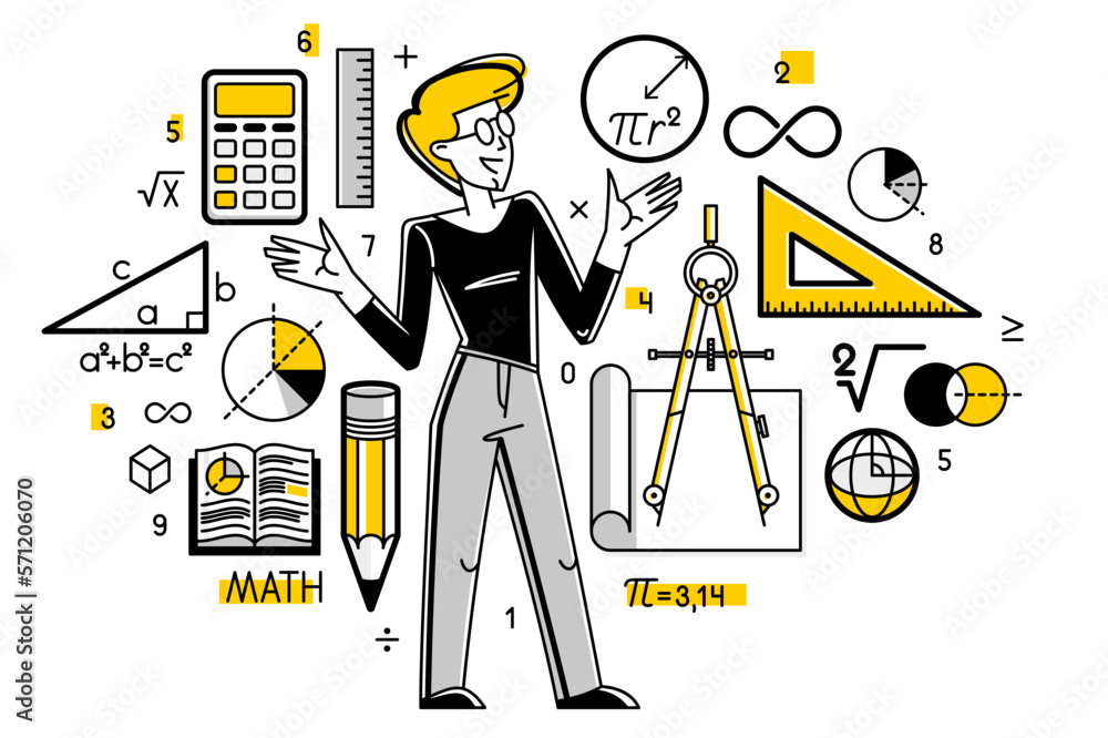 Mathematics education vector with student learning math or teacher ...