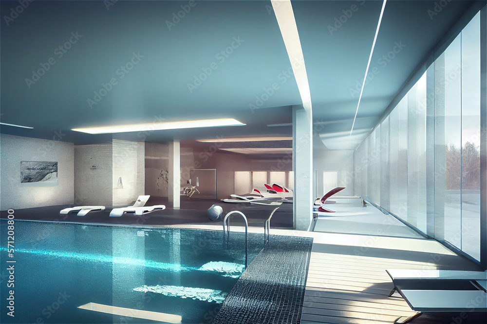Health club with indoor pool, ideal for wellness backgrounds ...