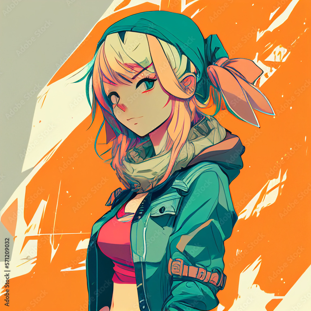 Fictional manga girl graphic in pop art style generative by AI Stock ...