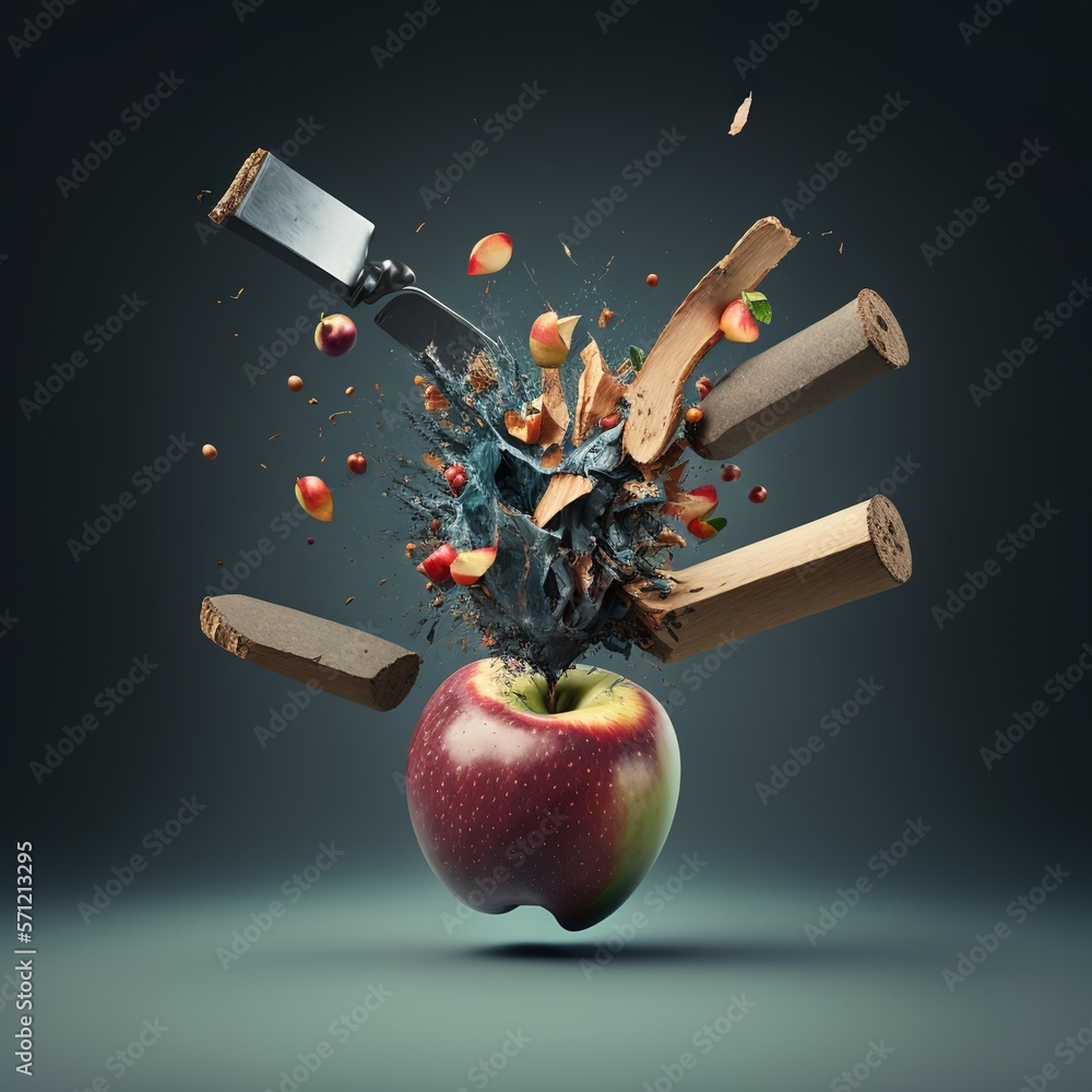 he moment a hammer smashes an apple, apple pieces fly into the air ...