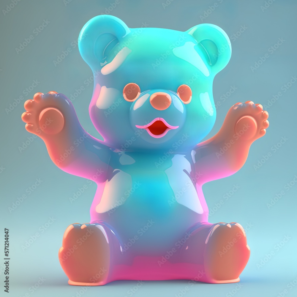 cute waving gummy bear sweet color little child greet giant big happy ...