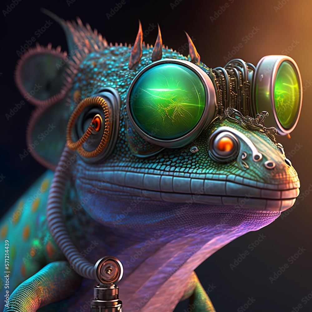 lizard fantasy futuristic scientist glasses ugly close up varanus ...