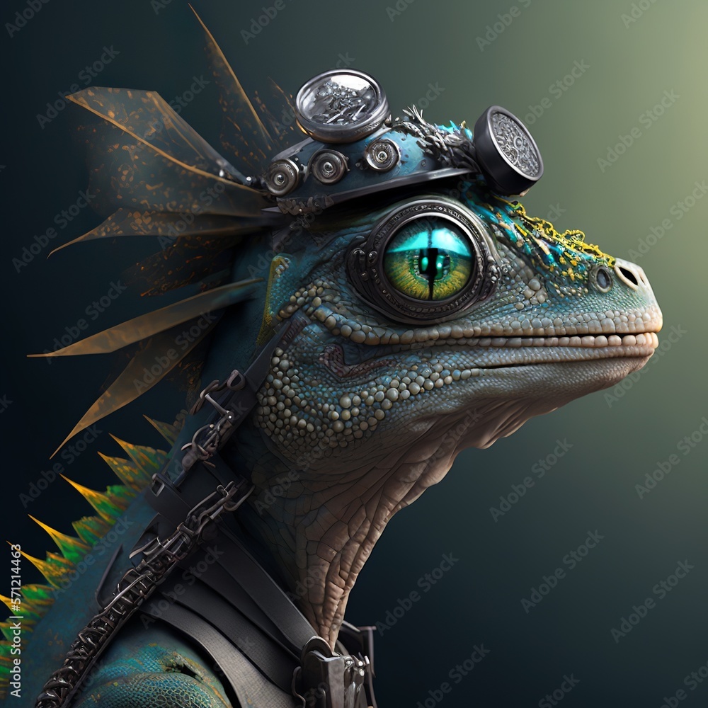 lizard fantasy futuristic scientist glasses ugly close up varanus ...