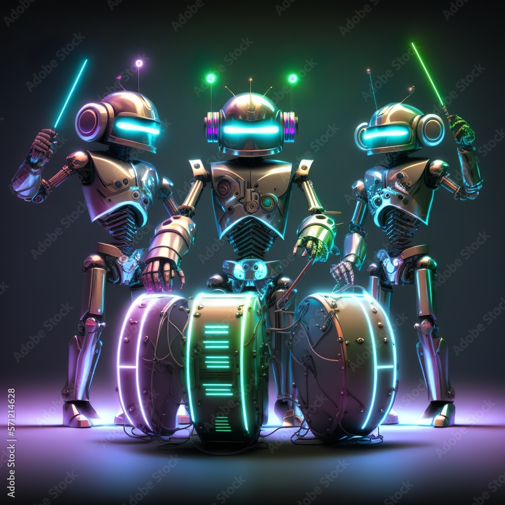 ภาพประกอบสต็อก robot band,funny and smart, musicians ,laser light ...