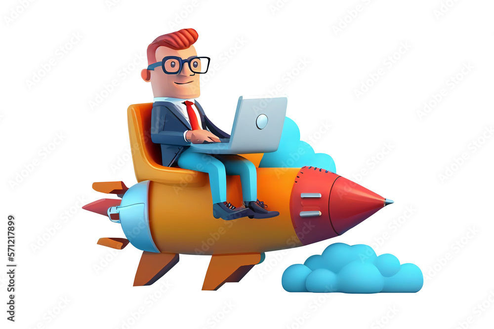 Start up business success concept, 3d cartoon character cute ...