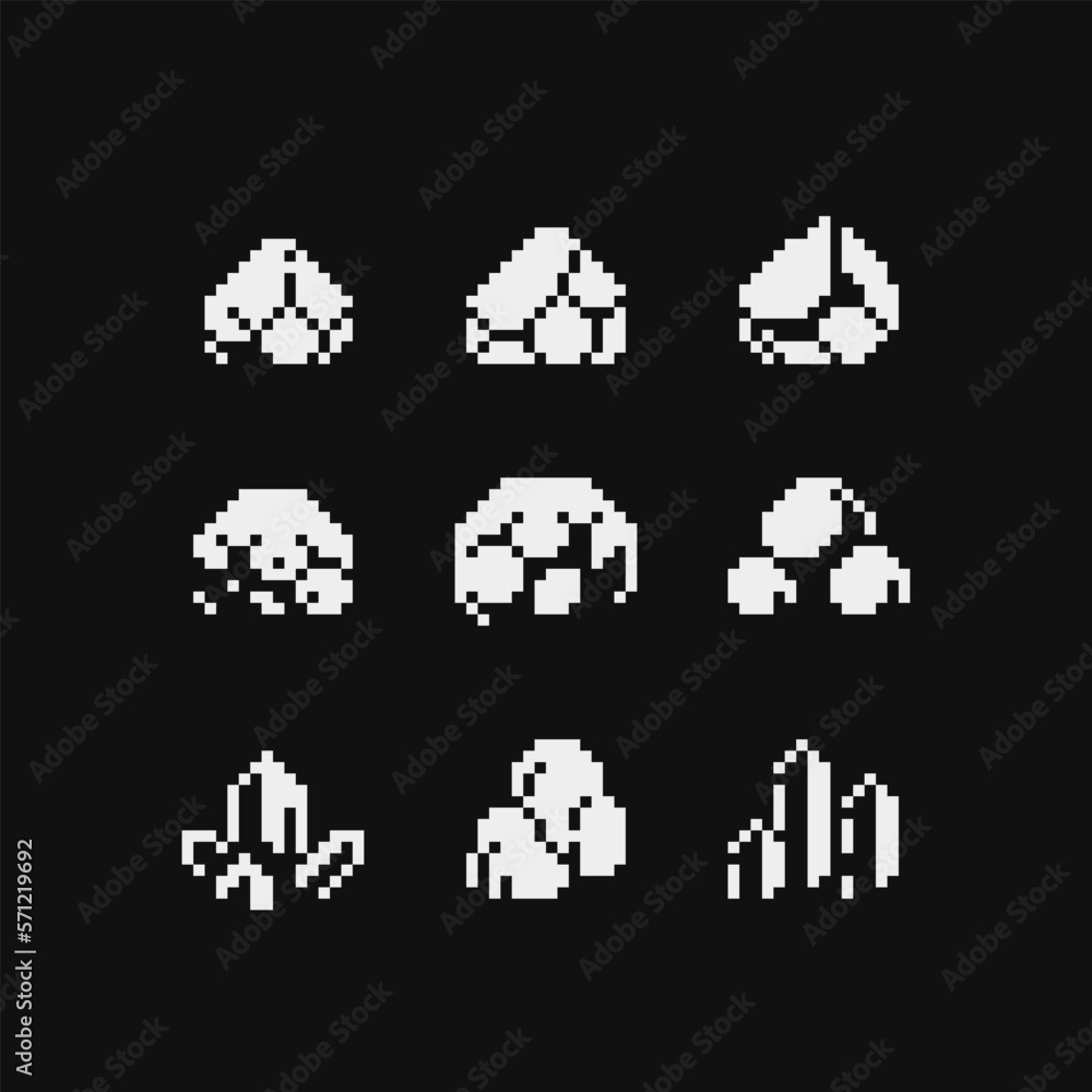 Precious stone pixel art icons set. Isolated vector illustration. Game ...