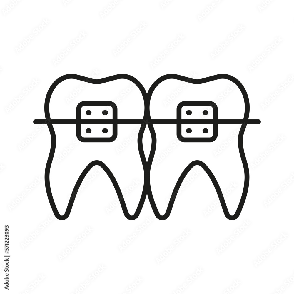 Braces Teeth Line Icon. Orthodontics Brace, Tooth Care and Medical Jaw ...
