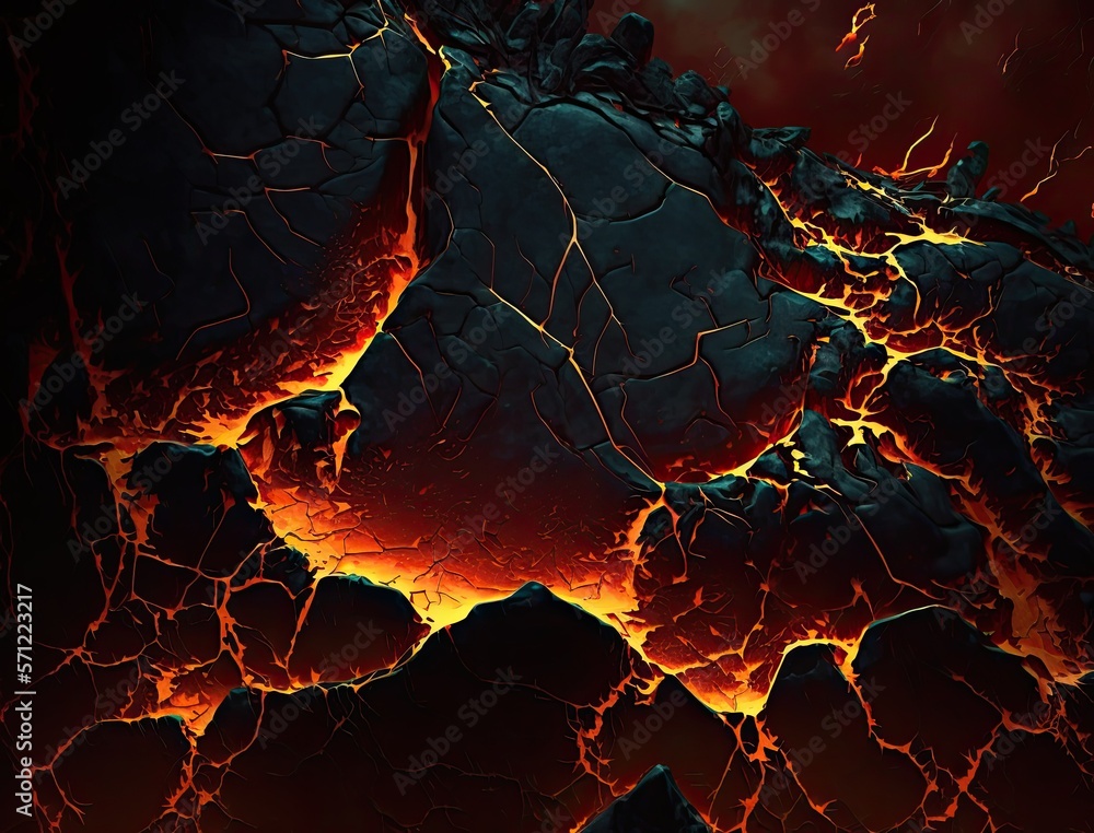 Volcano eruption melted cracked lava texture with yellow orange glowing ...