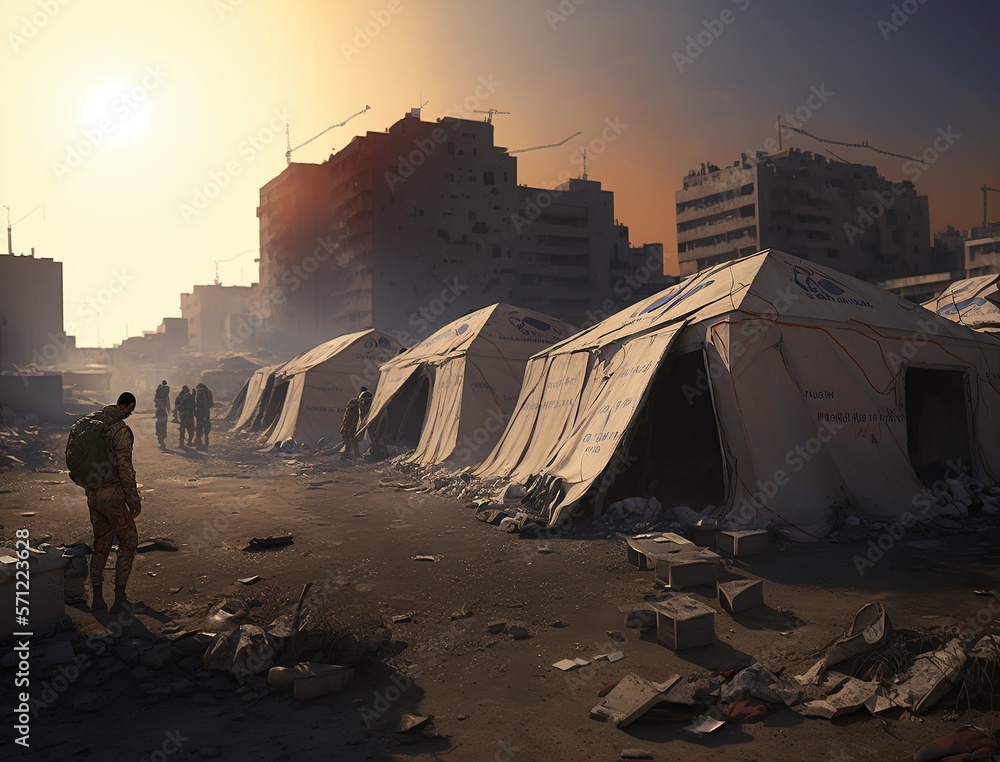 Refugee camp for homeless people after natural disasters or war ...