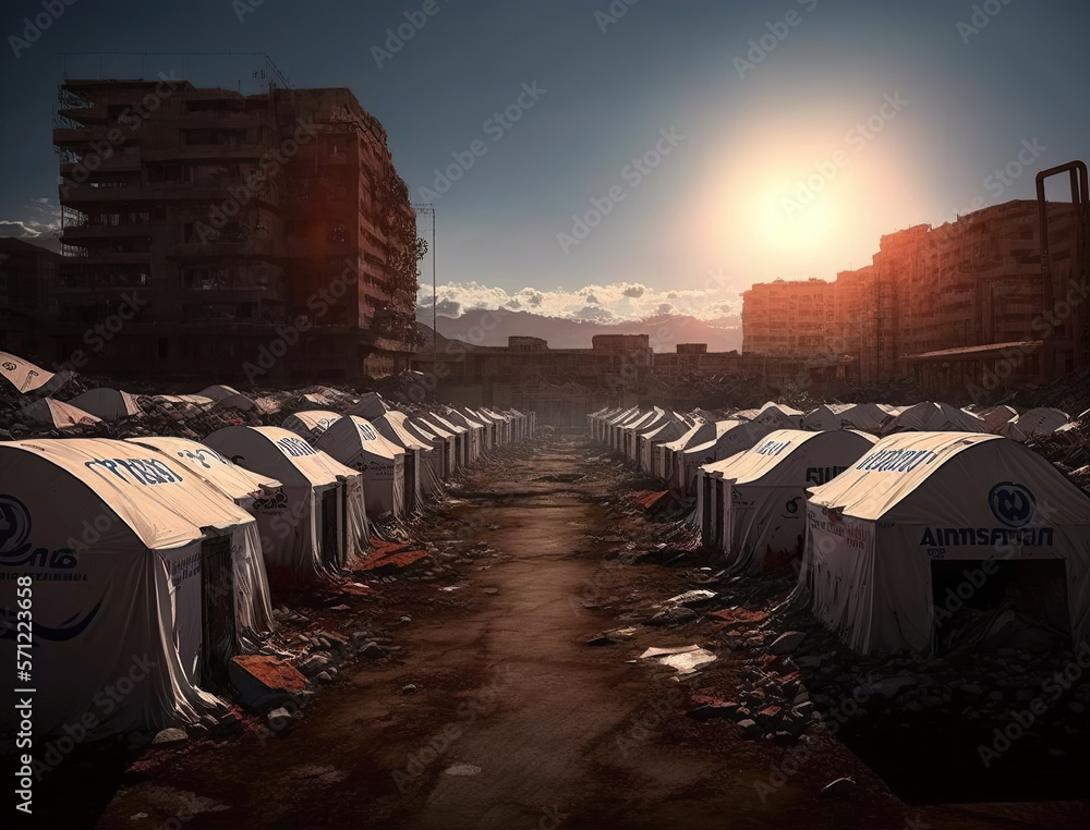 Refugee camp for homeless people after natural disasters or war ...