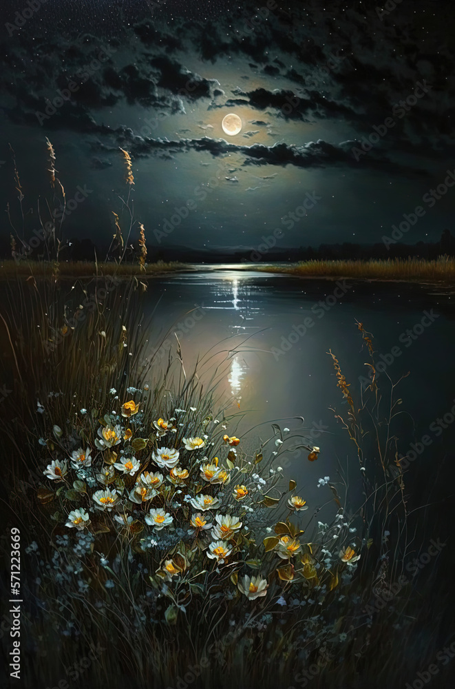 Flower Field At Night