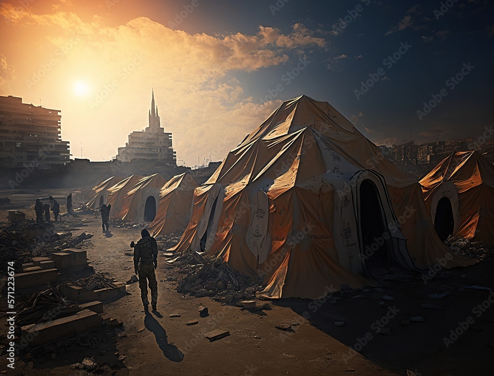 Refugee camp for homeless people after natural disasters or war ...