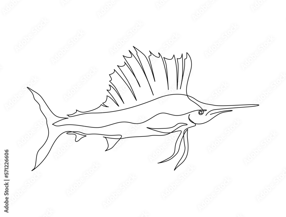 Continuous one line drawing of marlin fish. Simple illustration of ...