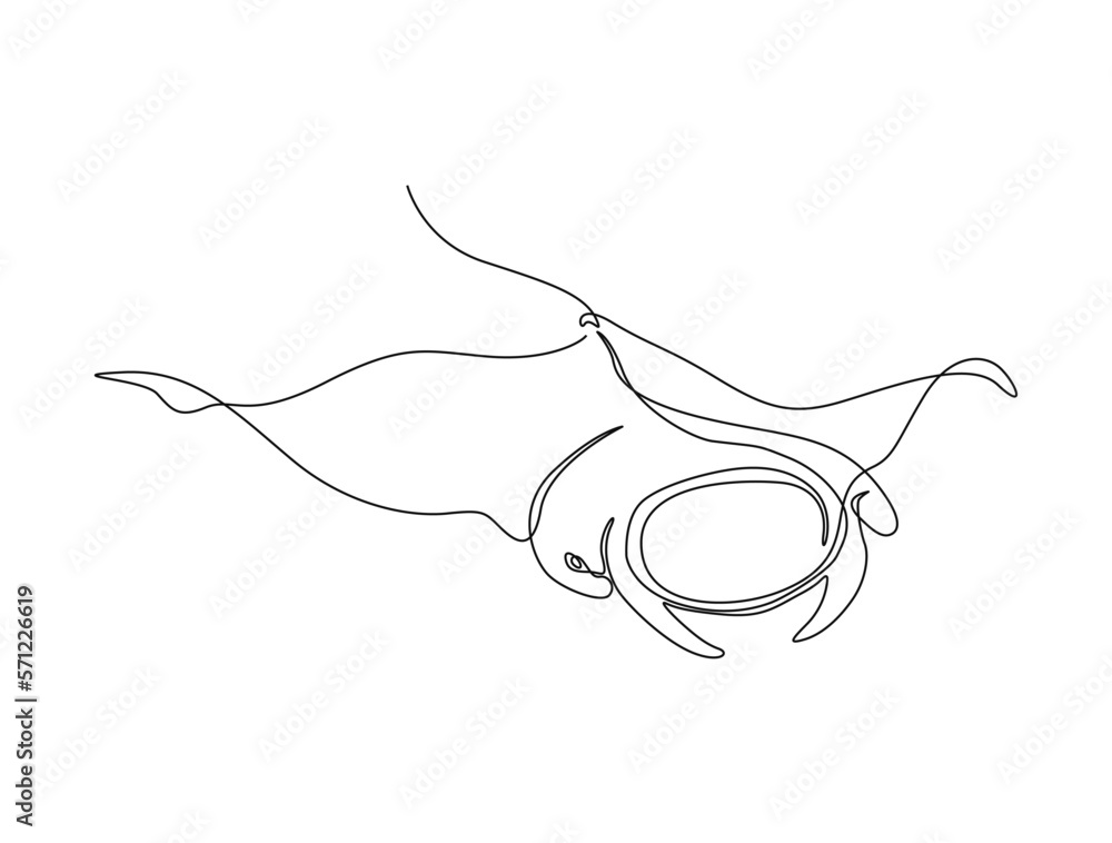 Continuous one line drawing of manta ray. Simple illustration of ...