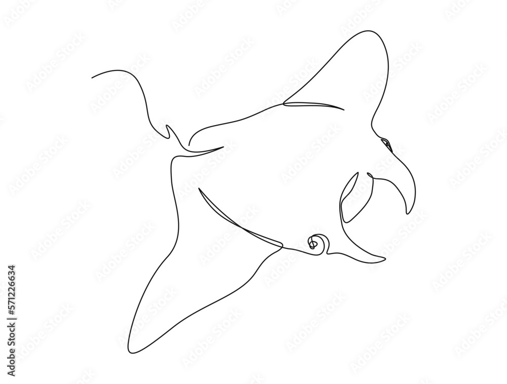 Continuous one line drawing of manta ray. Simple illustration of ...