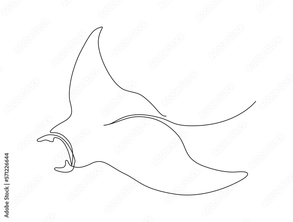 Continuous one line drawing of manta ray. Simple illustration of ...