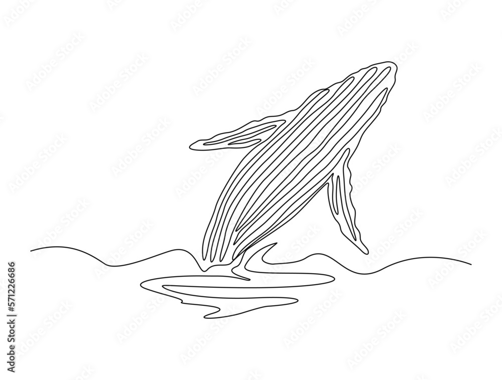 Continuous one line drawing of whale jumping. Simple illustration of ...