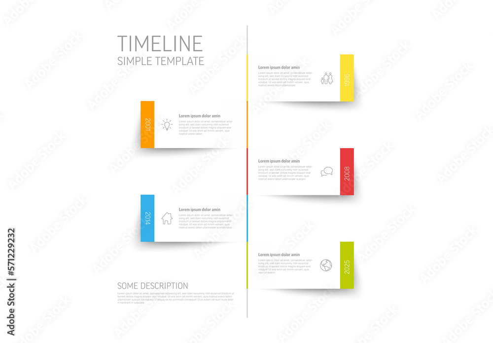 Simple minimalistic vertical timeline template on white paper blocks ...