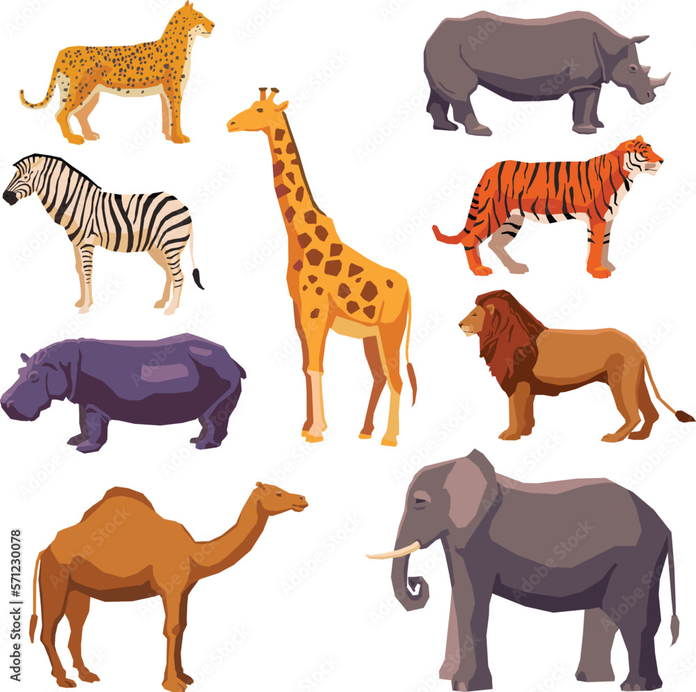 Vetor de Zoo vector animal set design, rhino, rhinoceros, safari, set ...