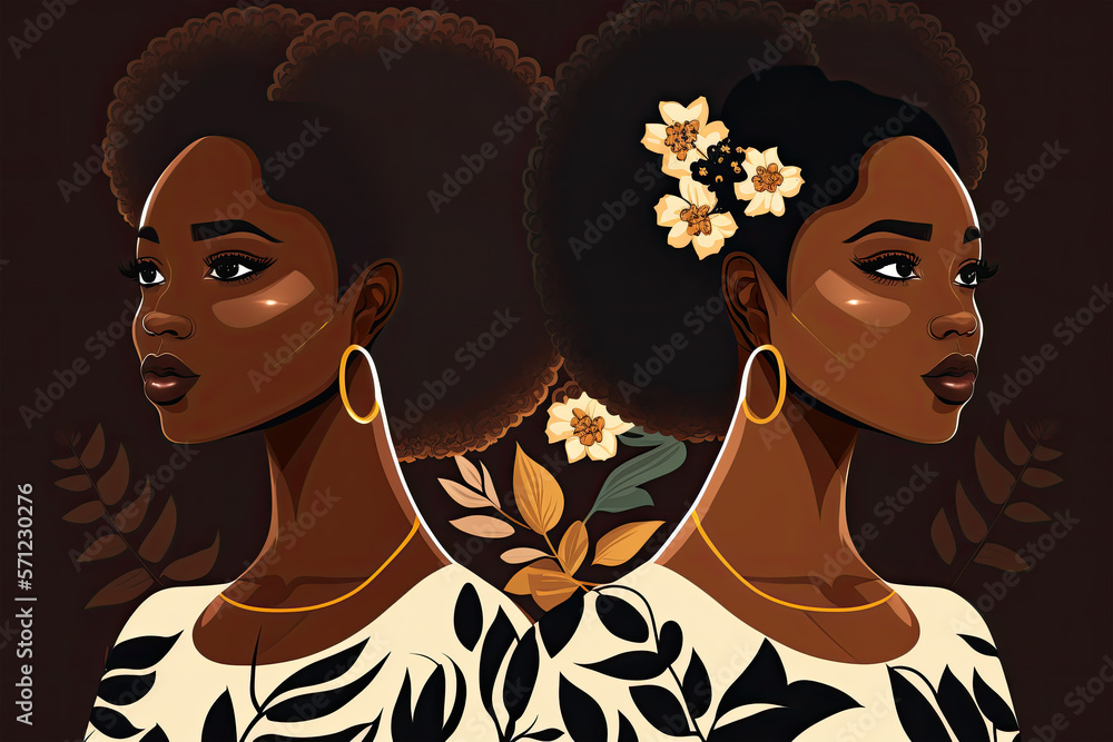 Strong African American girls side by side. Two beautiful black women ...