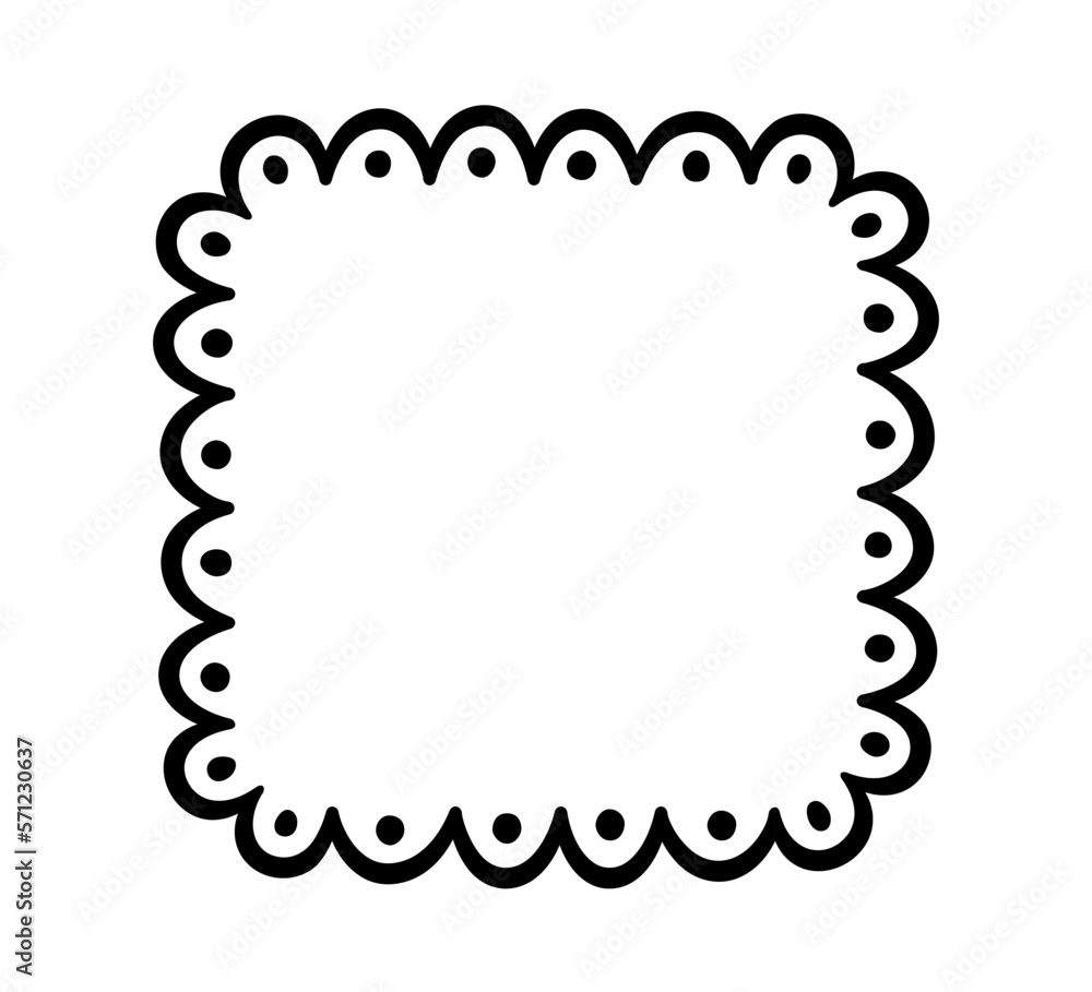 Doodle square scalloped frame. Hand drawn scalloped edge rectangle ...