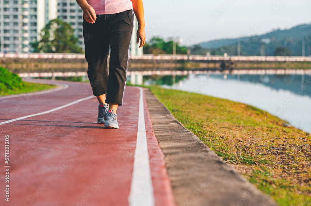 sport, exercise concept. runner woman wearing sports shoes for running ...