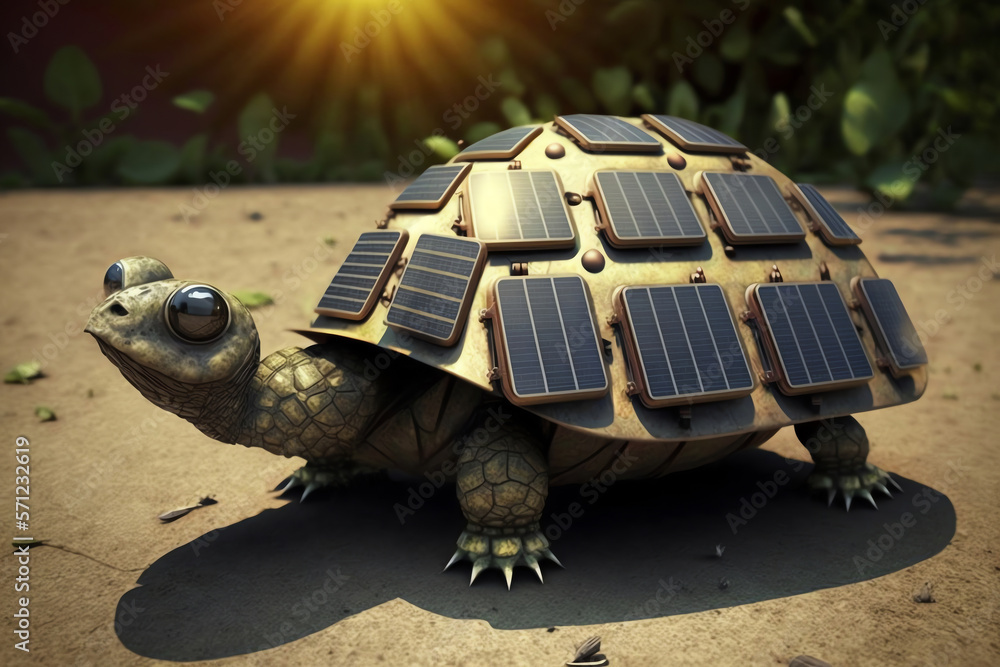Solar panels on the turtle shell. Drawing tortoise with solar panels ...