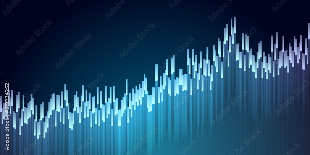 Abstract blue growing financial graph chart background. Vector lines ...